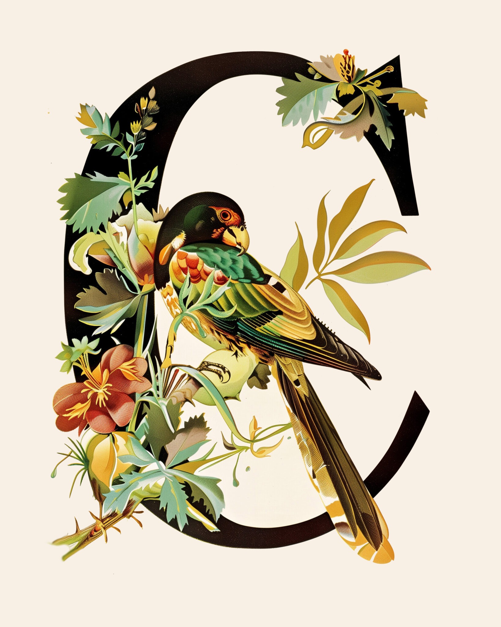 "C" Botanical Bird Alphabet 8"x10" Art Print - Mowbi Wholesale