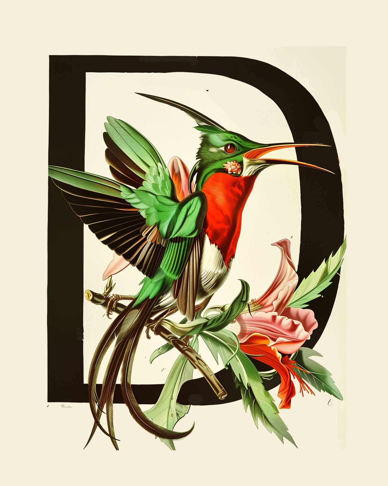 "D" Botanical Bird Alphabet 8"x10" Art Print - Mowbi Wholesale