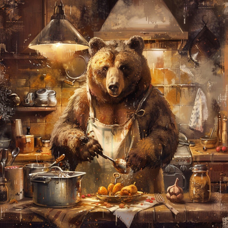 Grizzly Bear Cook - 8"x8" Wall Art Print - Mowbi's Funny Humor Humorous ...