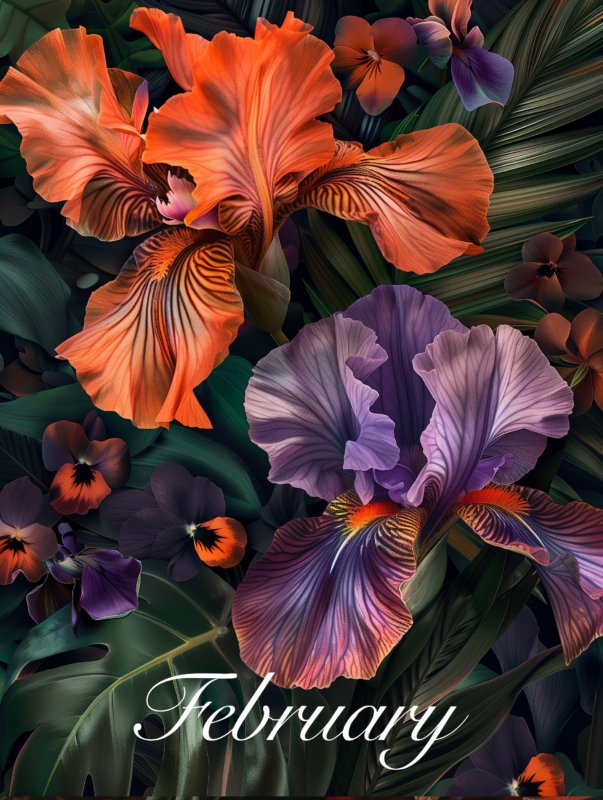 February Purple Violet and Iris Birth Flowers 8"x10" Art Print - Mowbi ...
