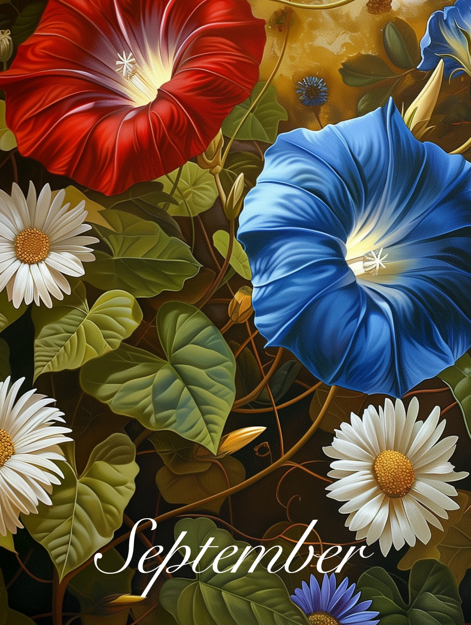 September Morning Glory and Aster Birth Flowers 8"x10" Art Print ...