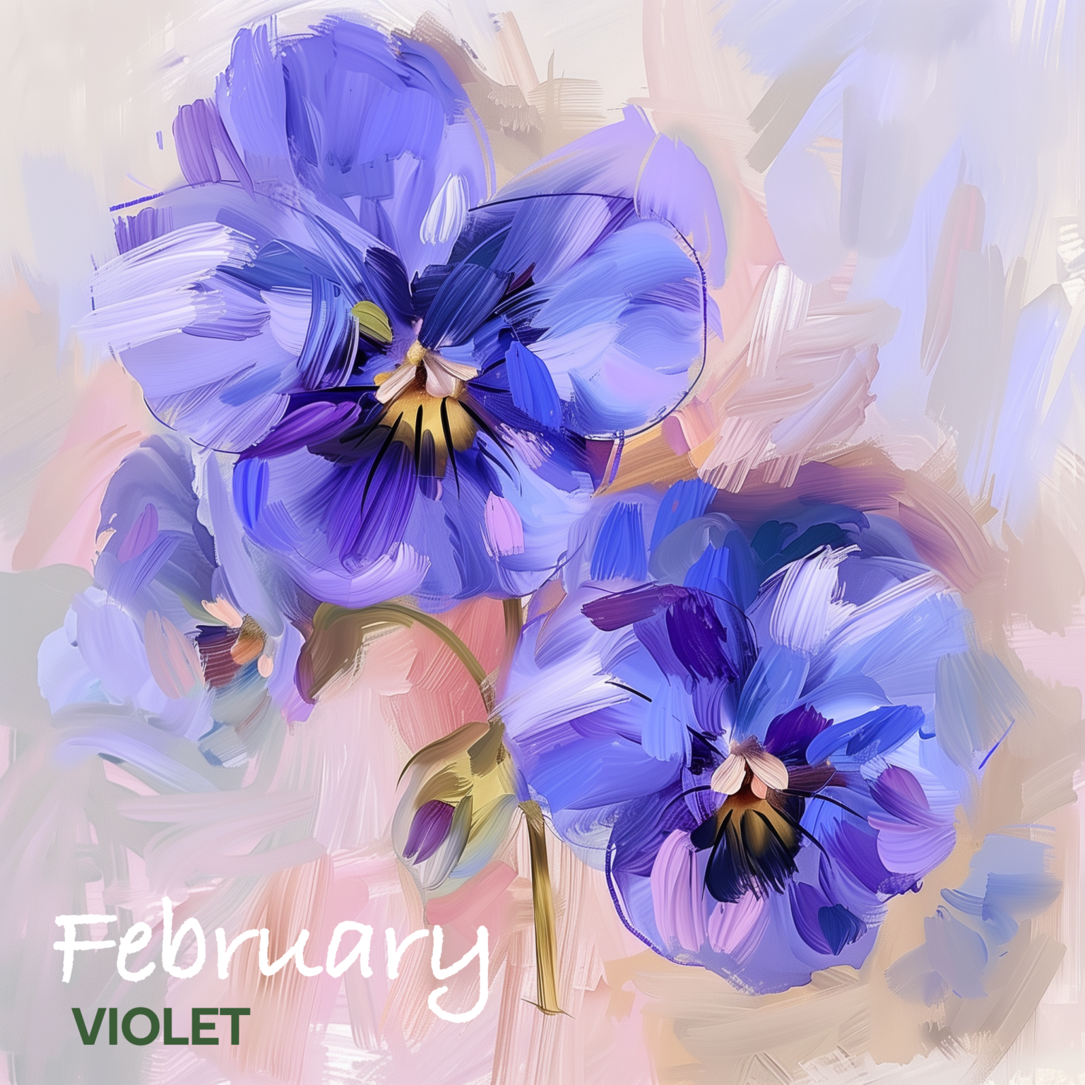 February Purple Violets Birth Flower 8"x8" Art Print - Mowbi Wholesale