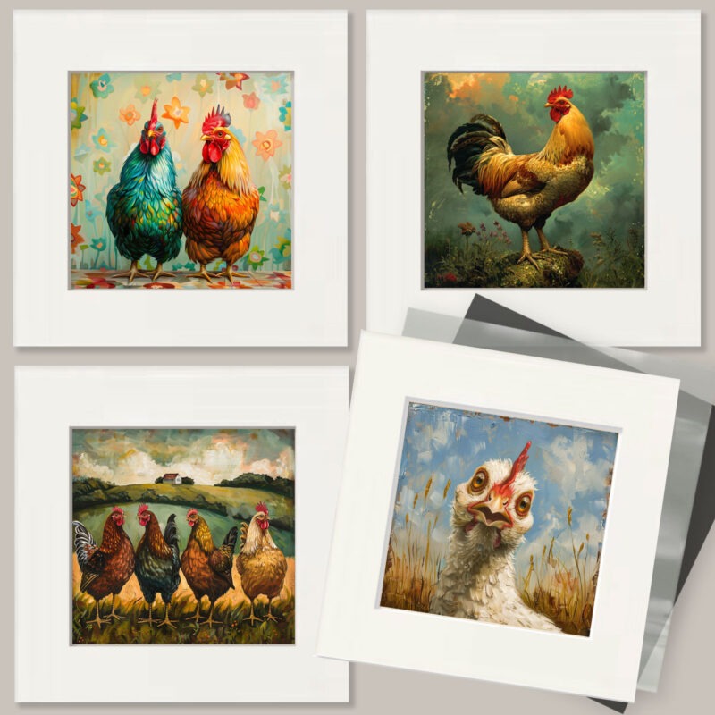 Mowbi's Chicken Farmcore Farmhouse Decor - 8"x8" Wall Art Print - Three ...