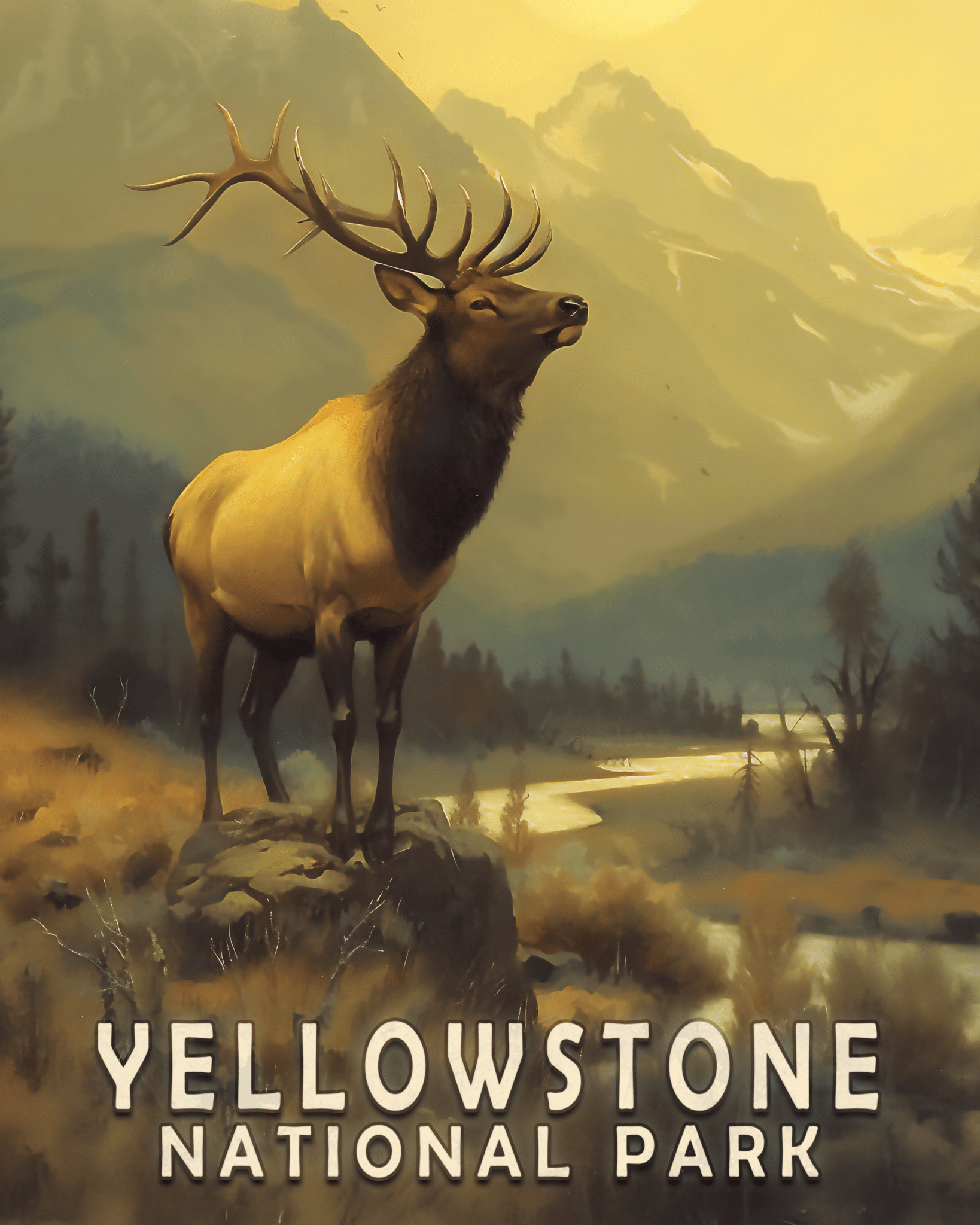 Bull Elk - Yellowstone National Park Souvenir Home Decor Wall Art ...