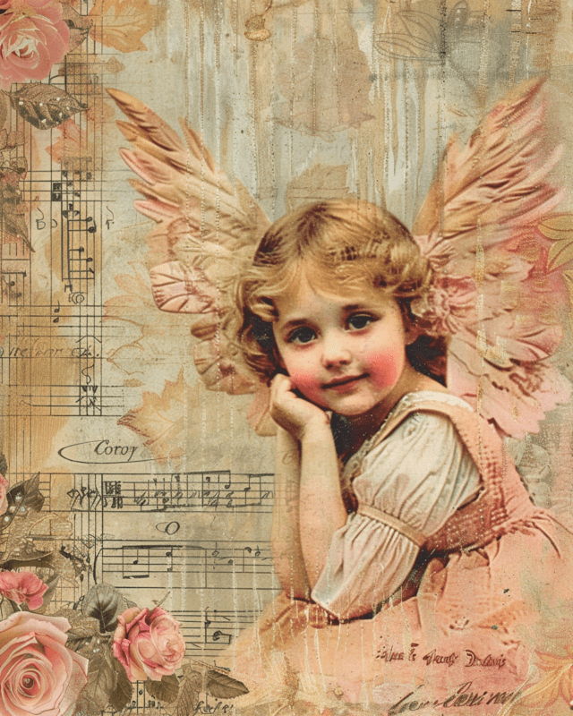 Victorian Child Angel Mixed Media 8"x10" Art Print - Mowbi Wholesale