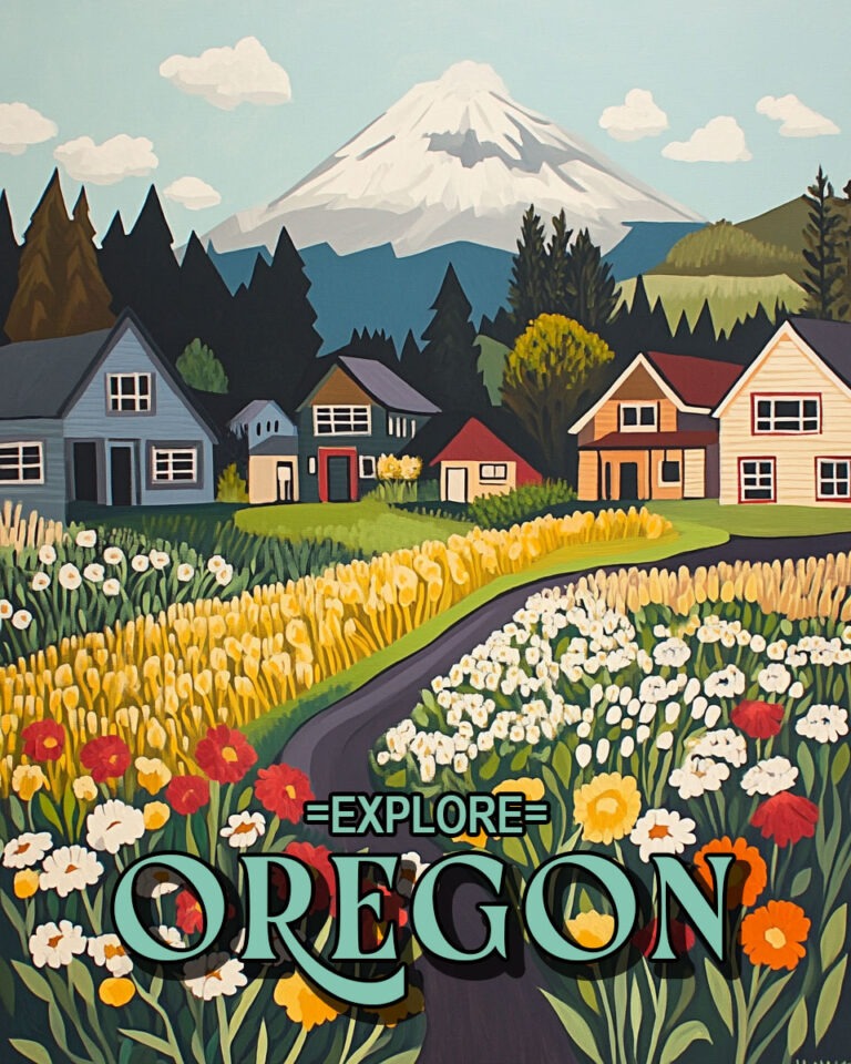 Folk Art Homes - Oregon Souvenir Home Decor Wall Art Prints – 8″x10 ...