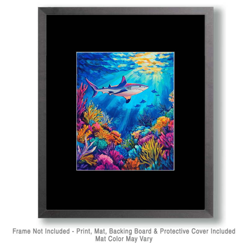 Deep Blue Shark - Wall Art Print - Ocean Seaside Beachcore - 8"x10 ...