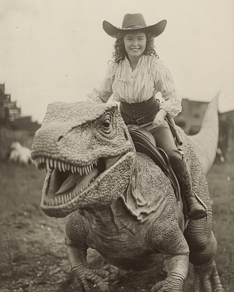Cowgirl on Her Mount - Cryptid Cryptozoology Dinosaur Wall Art Prints ...