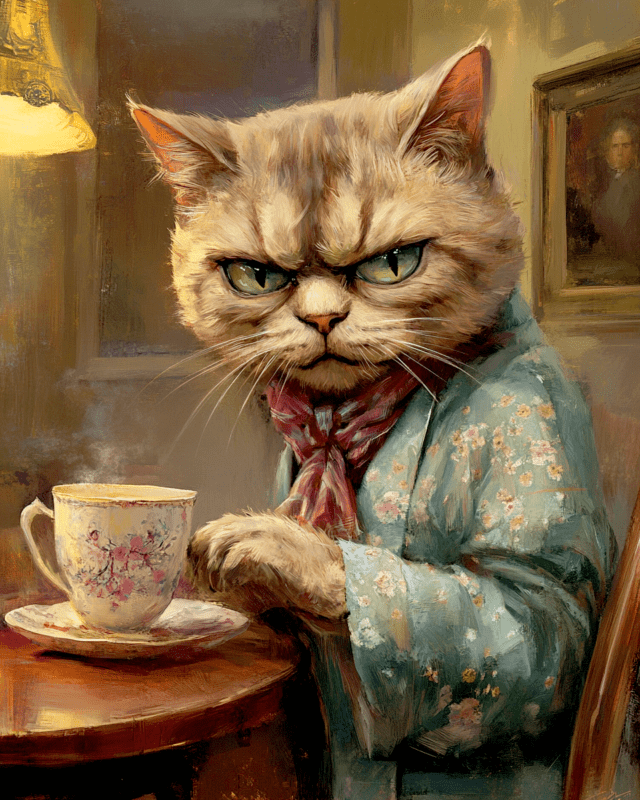 Grumpy Cat Having Tea - Anthropomorphic Animal Art Prints – 8″x10 ...