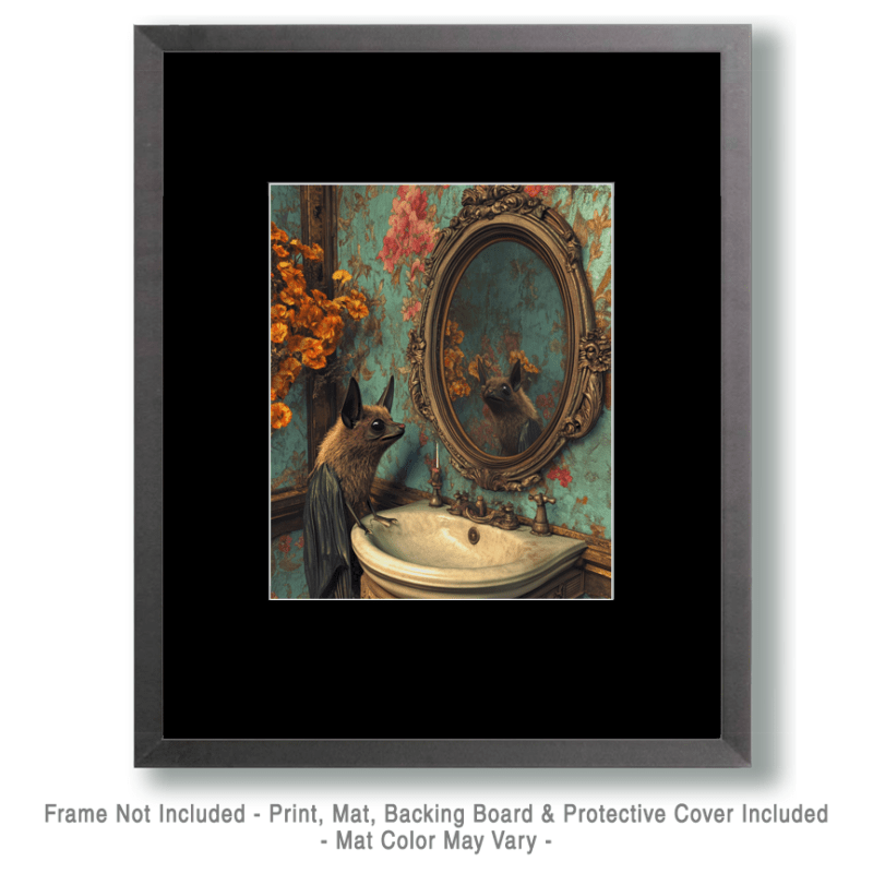 Bat Looking in a Mirror - Bathroom Wall Art Prints – 8″x10″ Artwork for ...