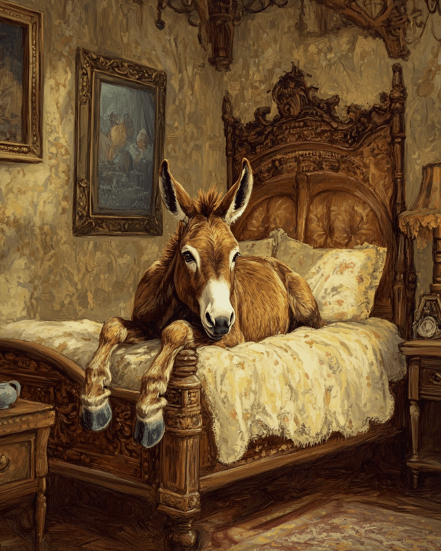 Donkey Relaxing in Bed - Bedroom Art Prints – 8″x10″ Artwork in 11″x14 ...