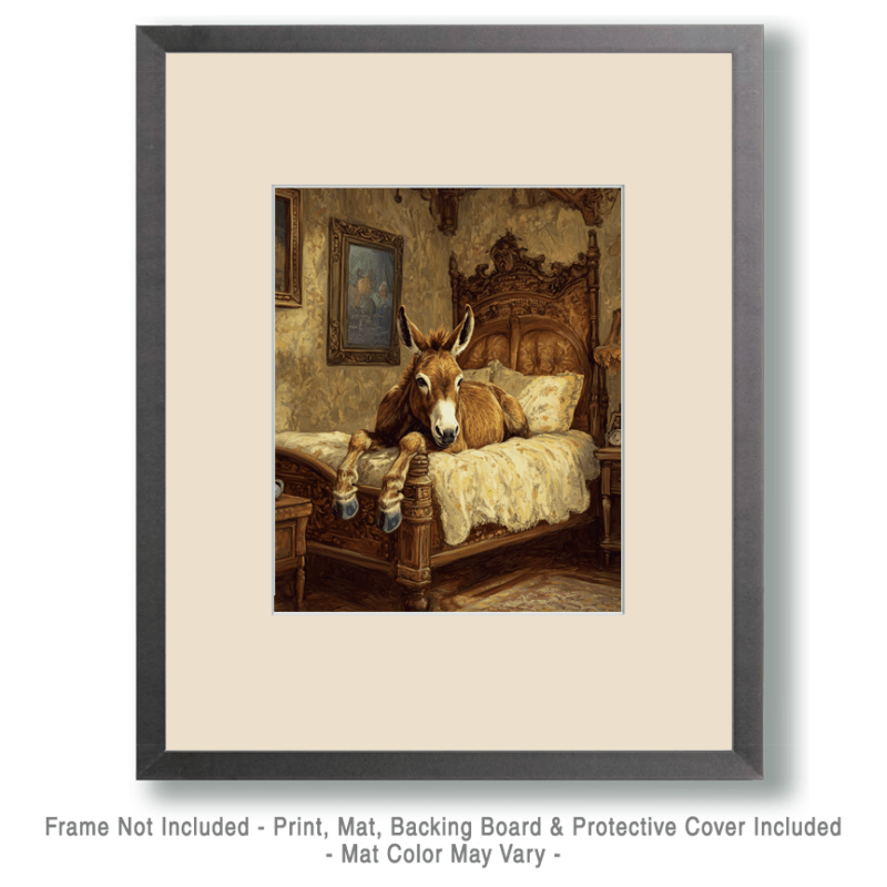 Donkey Relaxing in Bed - Bedroom Art Prints – 8″x10″ Artwork in 11″x14 ...