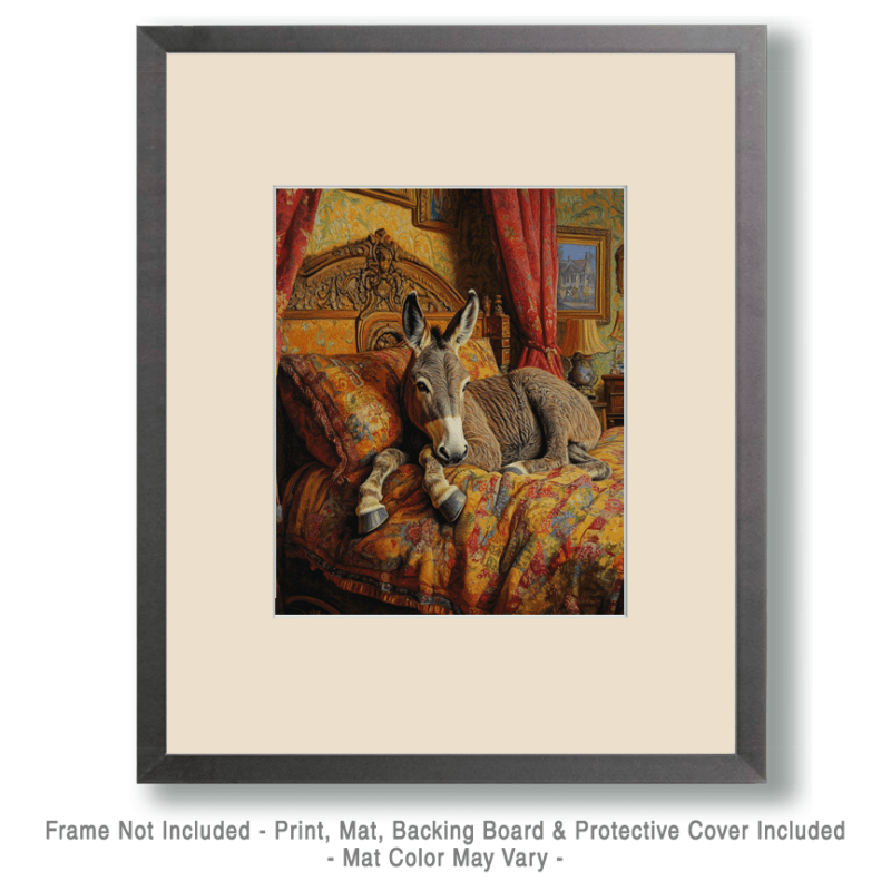 Donkey Lounging in Bed - Bedroom Art Prints – 8″x10″ Artwork in 11″x14 ...