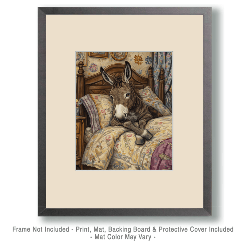 Donkey Sleeping in Bed - Bedroom Art Prints – 8″x10″ Artwork in 11″x14 ...