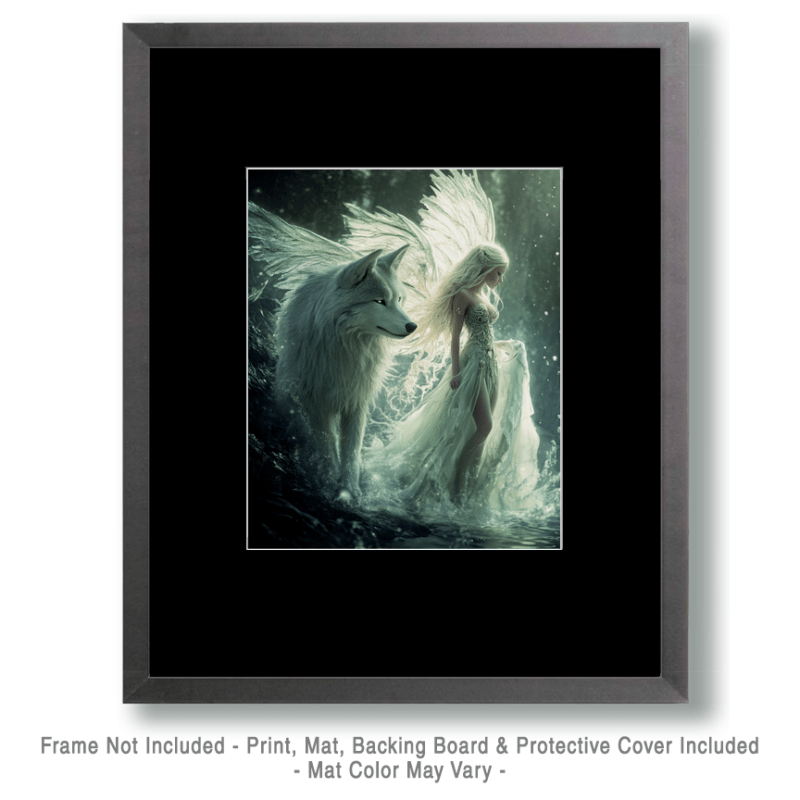 White Fairy with Her White Wolf - Fairies Wall Art Prints – 8″x10 ...