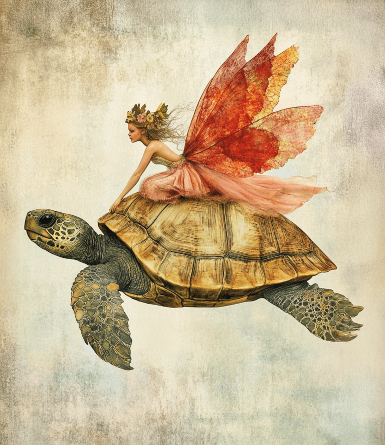 Fairy Riding Turtle - Fairies Wall Art Prints – 8″x10″ Artwork for 11 ...