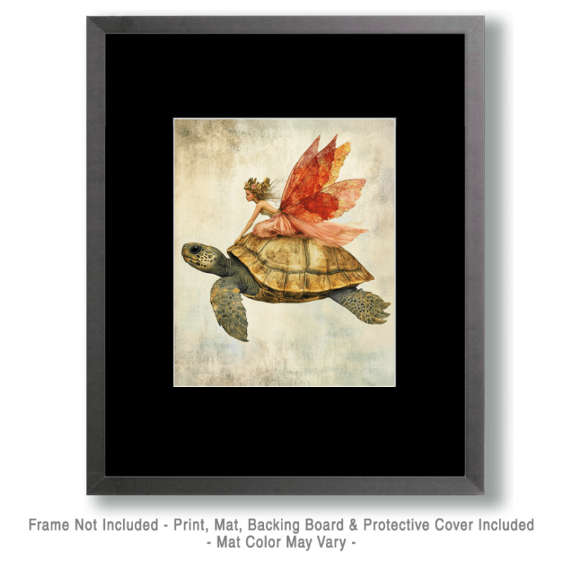 Fairy Riding Turtle - Fairies Wall Art Prints – 8″x10″ Artwork for 11 ...