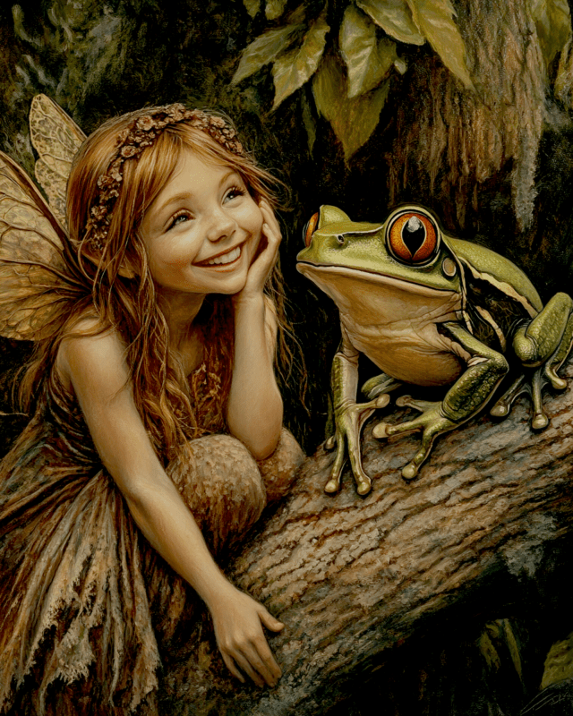 Fairy Laughing with Frog - Fairies Wall Art Prints – 8″x10″ Artwork for ...