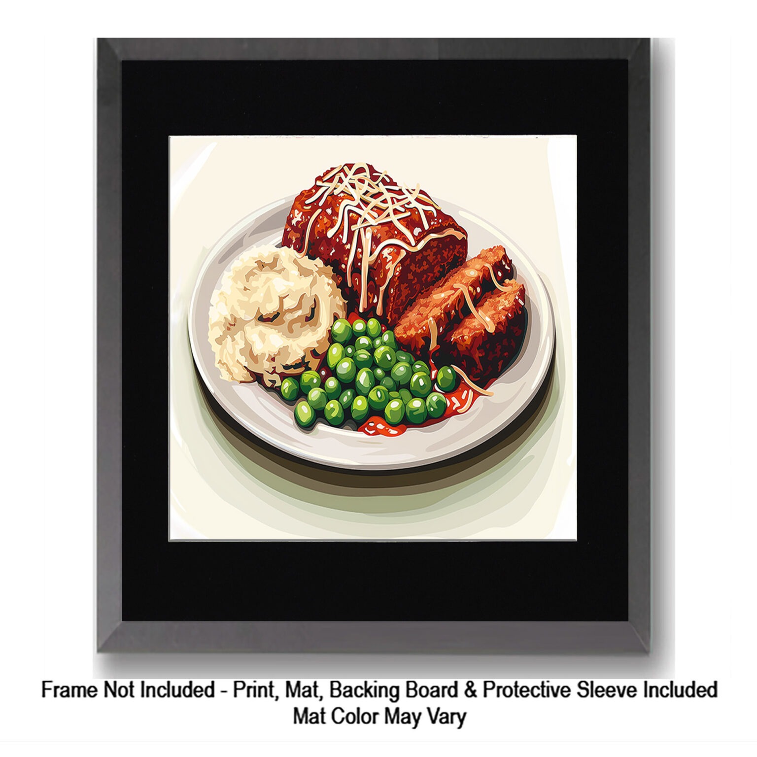 Meatloaf and Mashed Potatoes and Green Peas 8”x8” Art Print Bistro ...