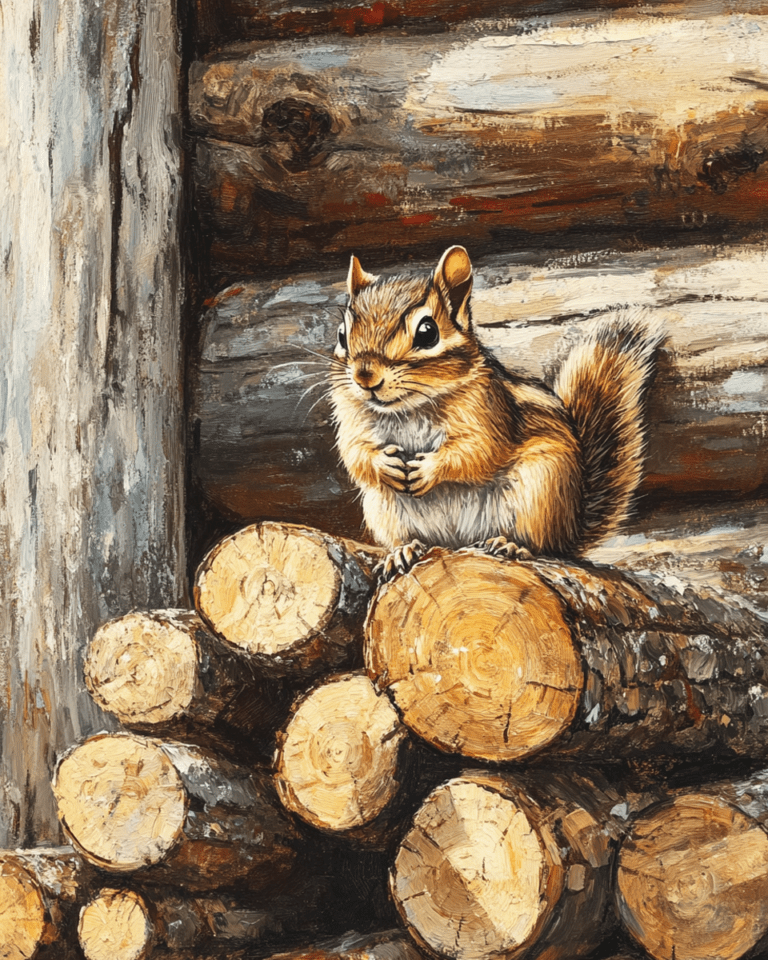 Chipmunk on Woodpile - Log Cabin Companions Wall Art Prints – 8″x10 ...