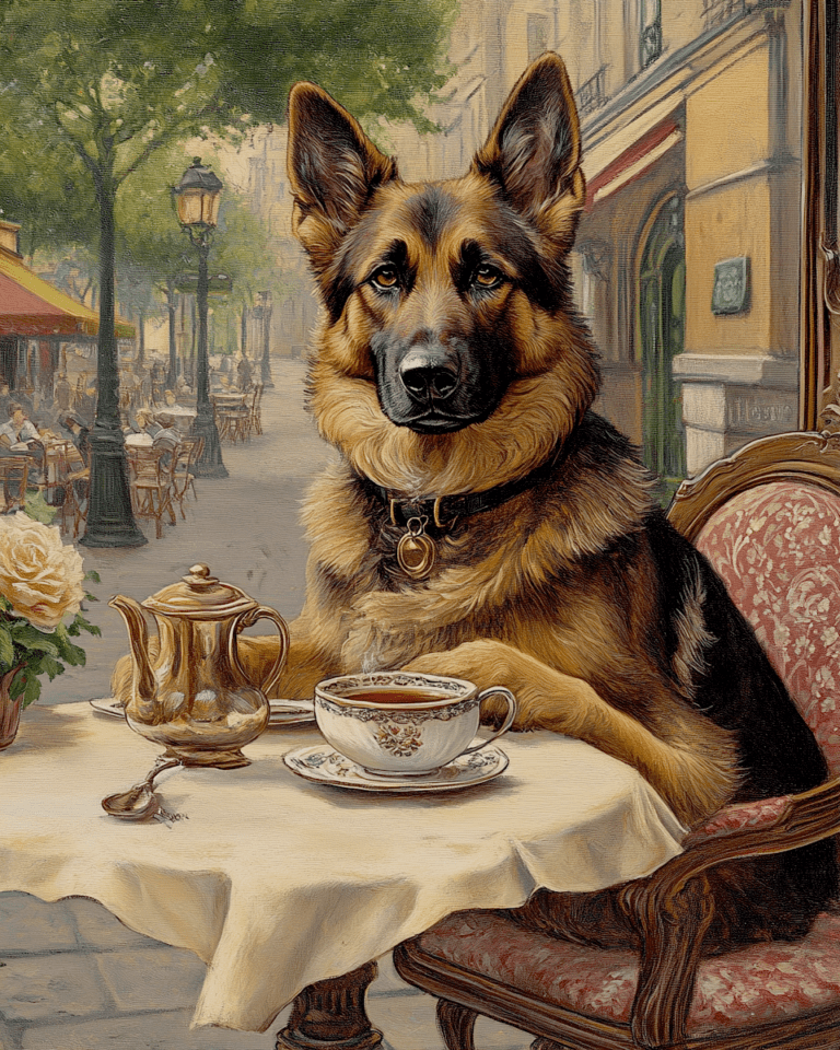 German Shepherd at Paris Cafe - Pet Dog Still Life Wall Art Prints – 8 ...