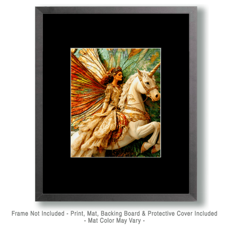 Fairy on Noble Unicorn - Fairies Wall Art Prints – 8″x10″ Artwork for ...