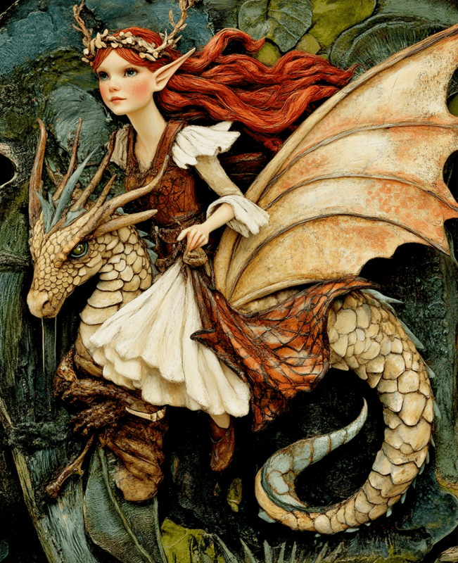 Elf Riding a Dragon - Fairies Wall Art Prints – 8″x10″ Artwork for 11 ...