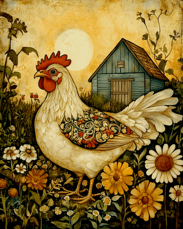 Antique Style Chicken Art - Chicken Art Prints - 8"x10" Artwork for 11 ...