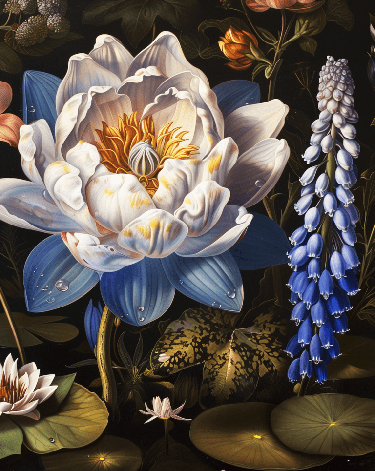 Medieval Flower Pond Painting 8"x10" Floral Art Print for 11"x14" Frame ...