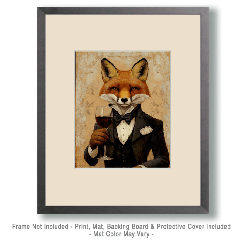 Gentleman Fox with Wine - Wine Wall Art Prints – 8″x10″ Artwork for 11 ...