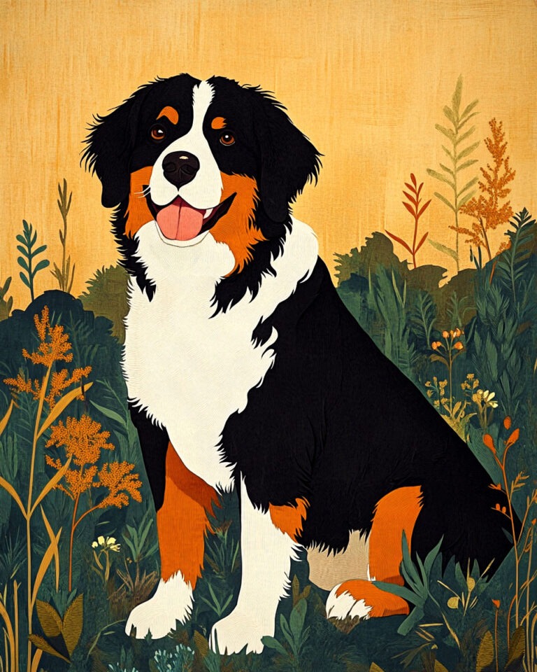 Mid-Century Modern Bernese Mountain Dog - Pet Dog Still Life Wall Art ...
