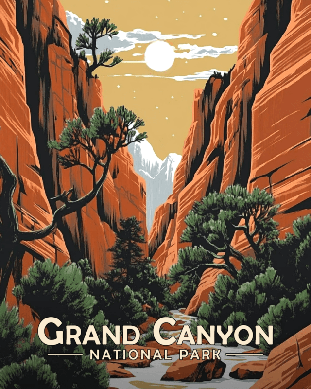 Vintage Canyon View - Grand Canyon Souvenir Art Prints - 8"x10" Artwork ...