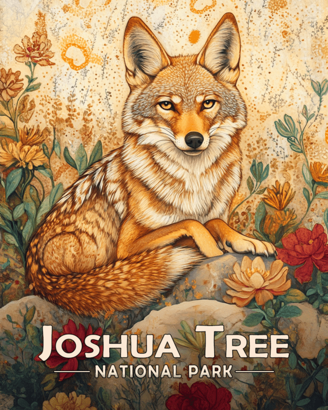 Stylized Coyote - Joshua Tree Souvenir Art Prints - 8"x10" Artwork for ...