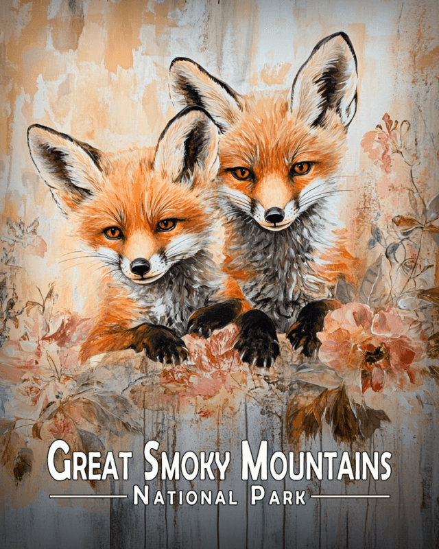 Two Fox Pups - Great Smoky Mountains Souvenir Art Prints - 8"x10 ...