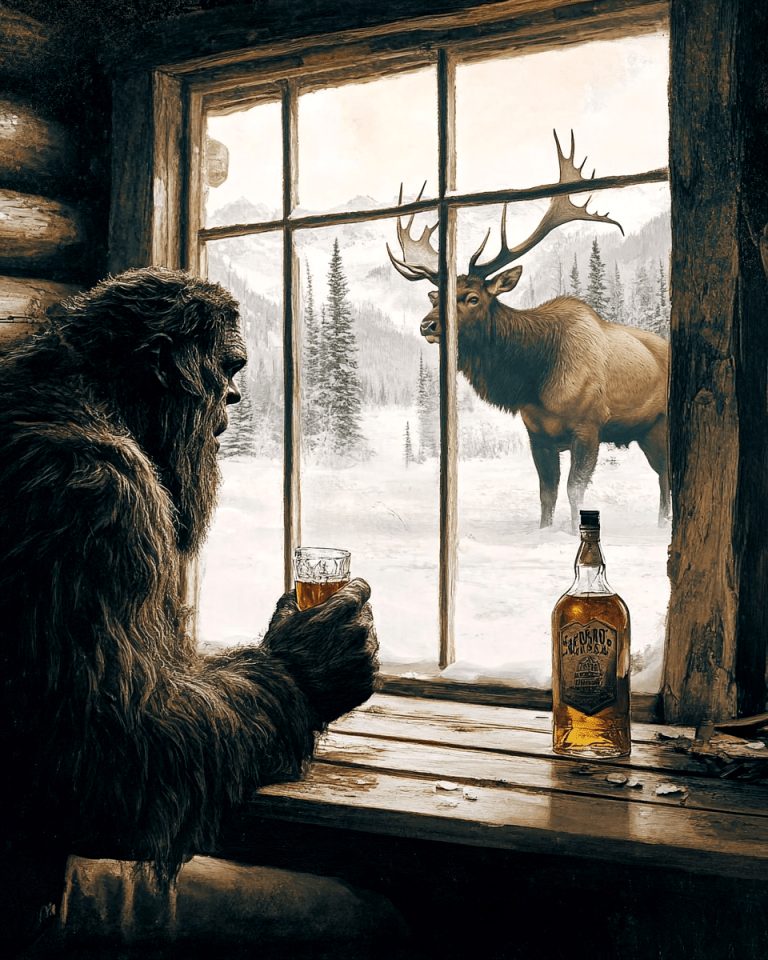 Bigfoot Watches a Bull Elk - Cryptids 8"10" Artwork for 11"x12" Frame ...