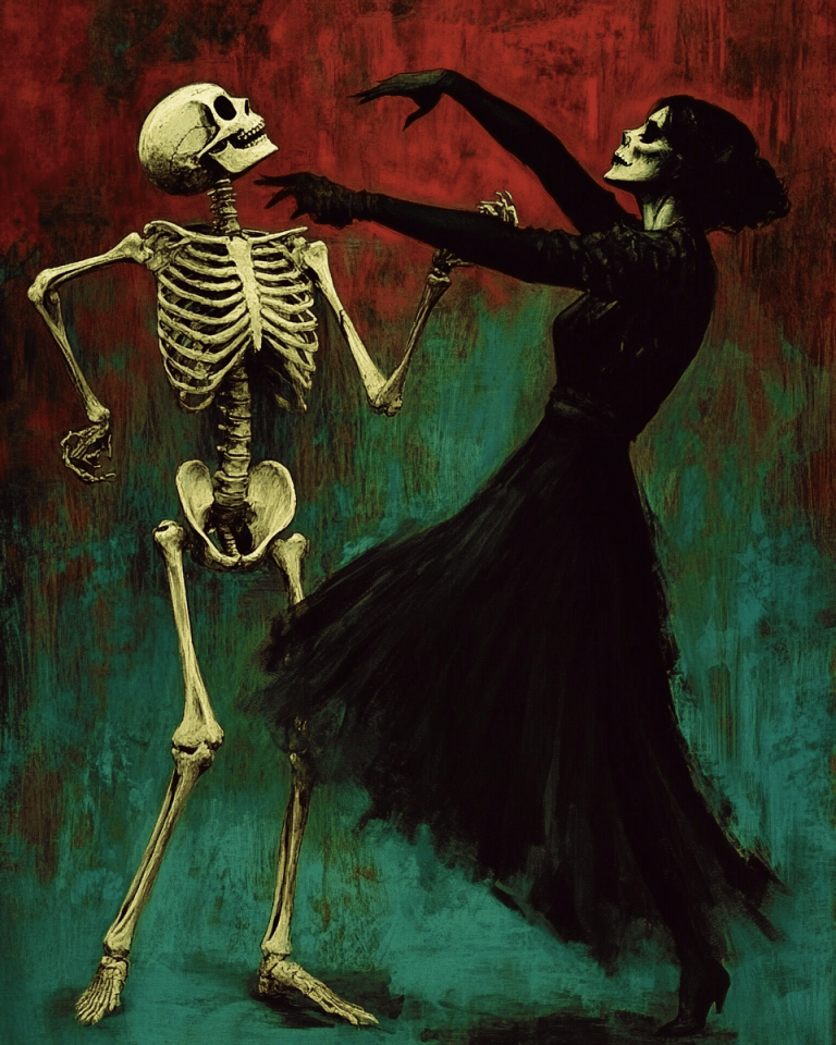 Goth Witch & Skeleton Dancing Art Prints - Gothic 8"x10" Artwork ...