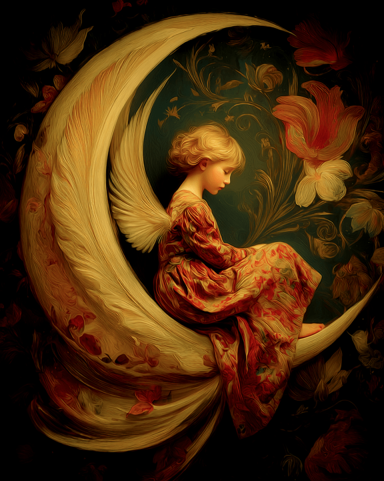 Angel Sleeping on Crescent Moon Art Print - 8"x10" Artwork - Mowbi ...