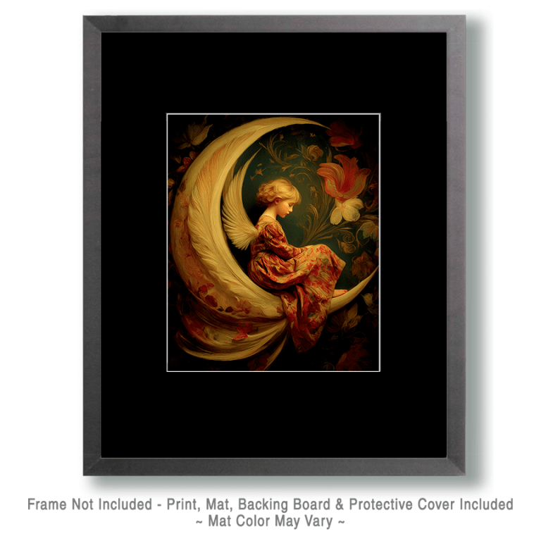 Angel Sleeping on Crescent Moon Art Print - 8"x10" Artwork - Mowbi ...
