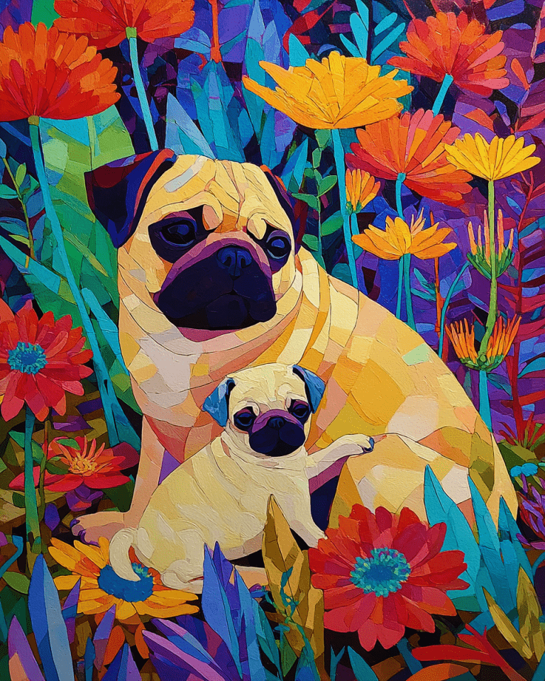 Pug Mom and Pup Dog Themed Art Print - 8"x10" Artwork - Mowbi Wholesale