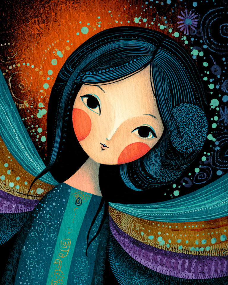 Folk Art Angel Lady - Angelic Art Print - 8"x10" Artwork - Mowbi Wholesale