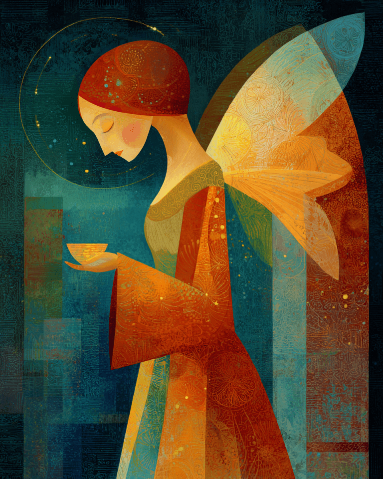 Abstract Angel Having Tea - Angelic Art Print - 8"x10" Artwork - Mowbi ...