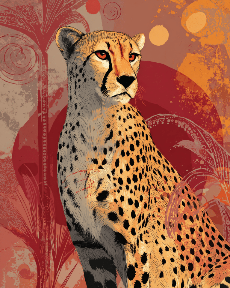 Stylized Cheetah Big Cats Art Print - 8"x10" Artwork for 12"x14" Frame ...