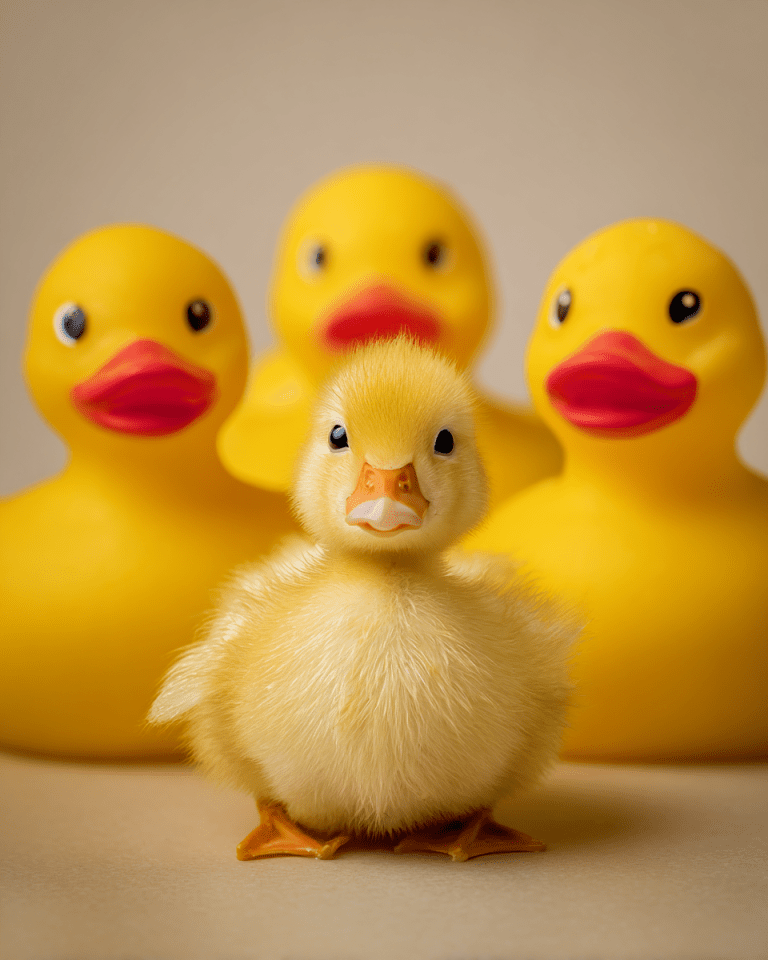 Duckling with Rubber Ducks - Waterfowl Art Print - 8"x10" Artwork for ...