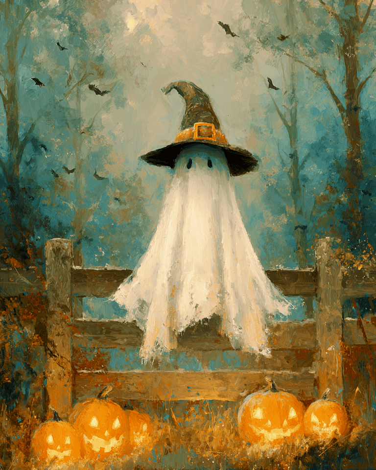 Ghost on a Fence Halloween Art Print - 8"x10" Artwork for 12"x14" Frame ...