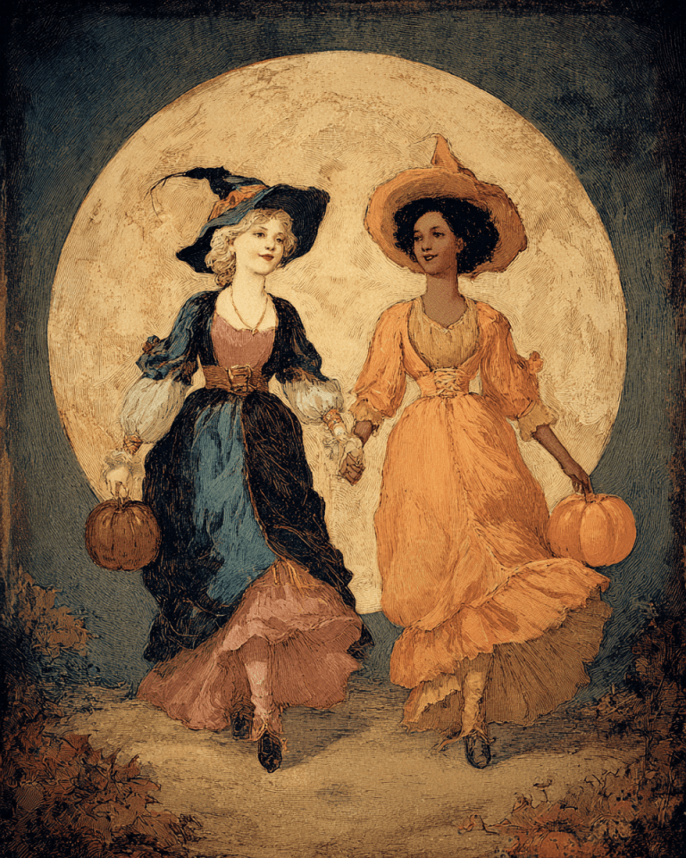 Two Happy Witches Halloween Art Print - 8"x10" Artwork - Mowbi Wholesale