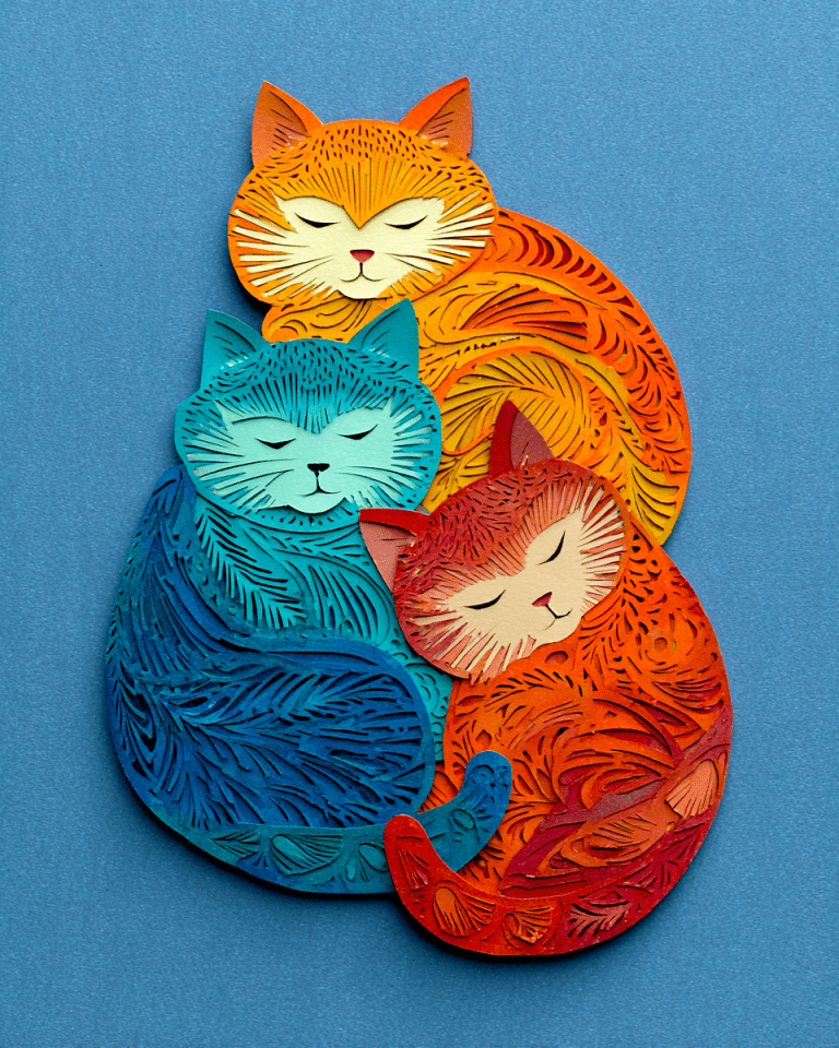 Three Fat Cats - Cut Paper Art Print - 8"x10" Artwork for 11"x14" Frame ...