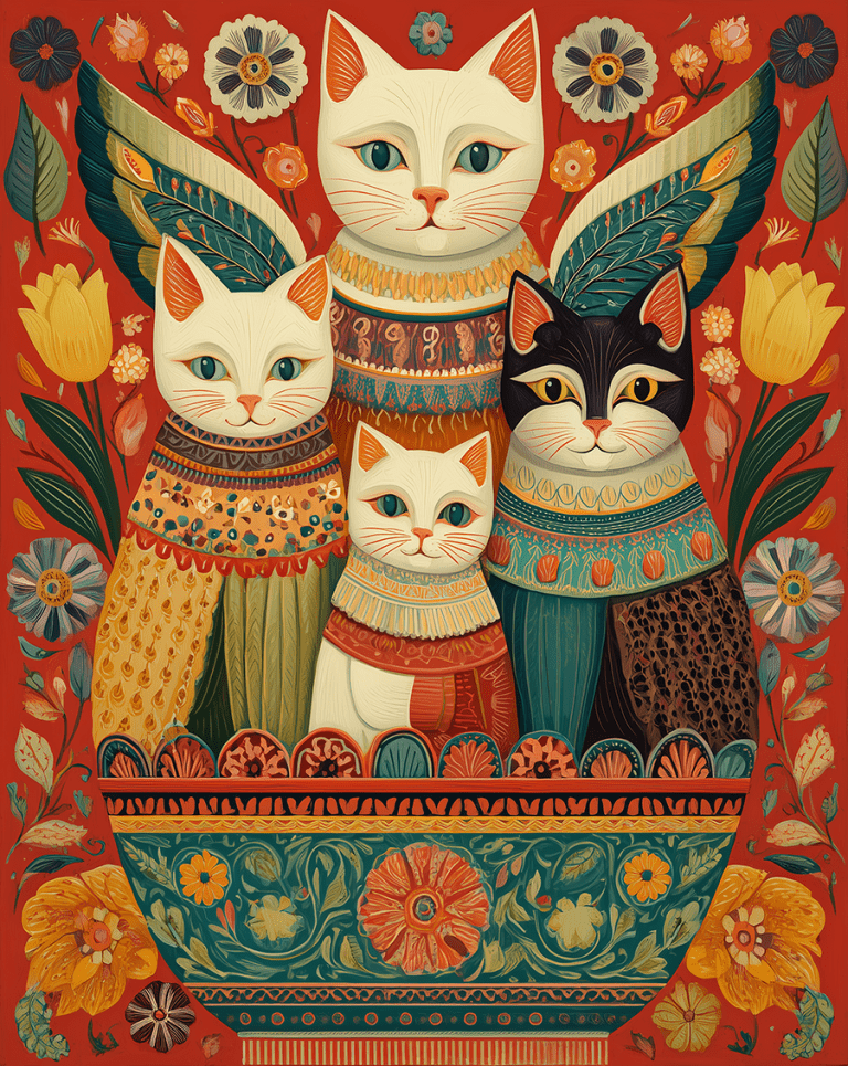 Angel Cats in Decorative Tub Art Print - 8"x10" Artwork for 11"x14 ...
