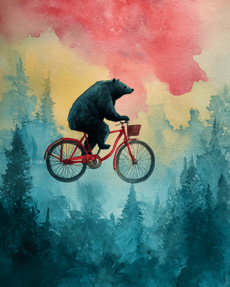 Bear Flying on Bicycle Wildlife Art Print - 8"x10" Artwork for 11"x14 ...