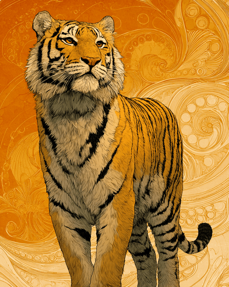 Stylized Tiger Wallpaper Art - Biophilic Wildlife Art Print - 8"x10 ...