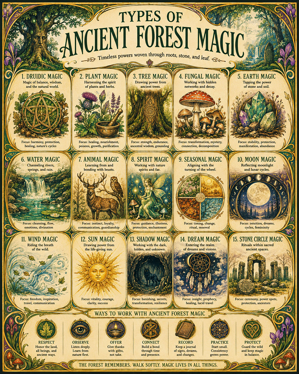Chart - Types of Ancient Forest Magic - Vintage Infographic Poster ...